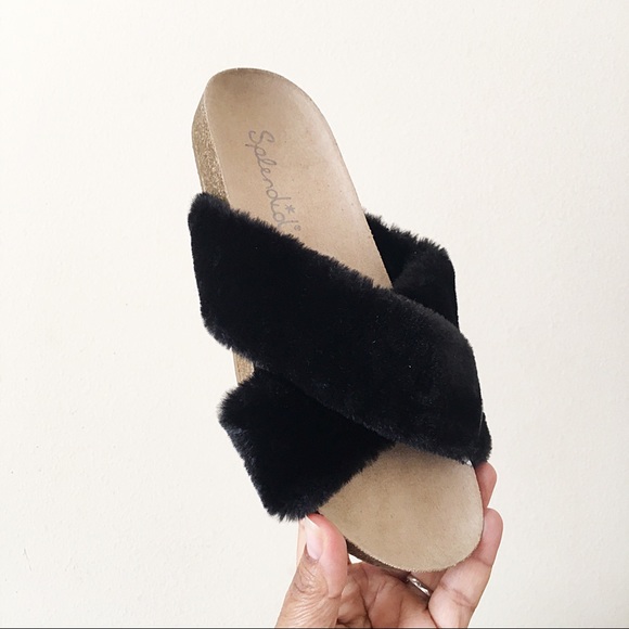 Splendid | Shoes | Splendid Roxanne Black Faux Fur Slides | Poshmark